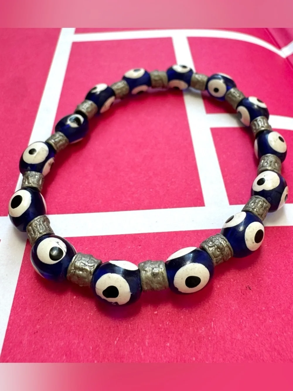 Jewelry | Vintage Navy Blue Evil Eye Bead Stretch Bracelet | Poshmark